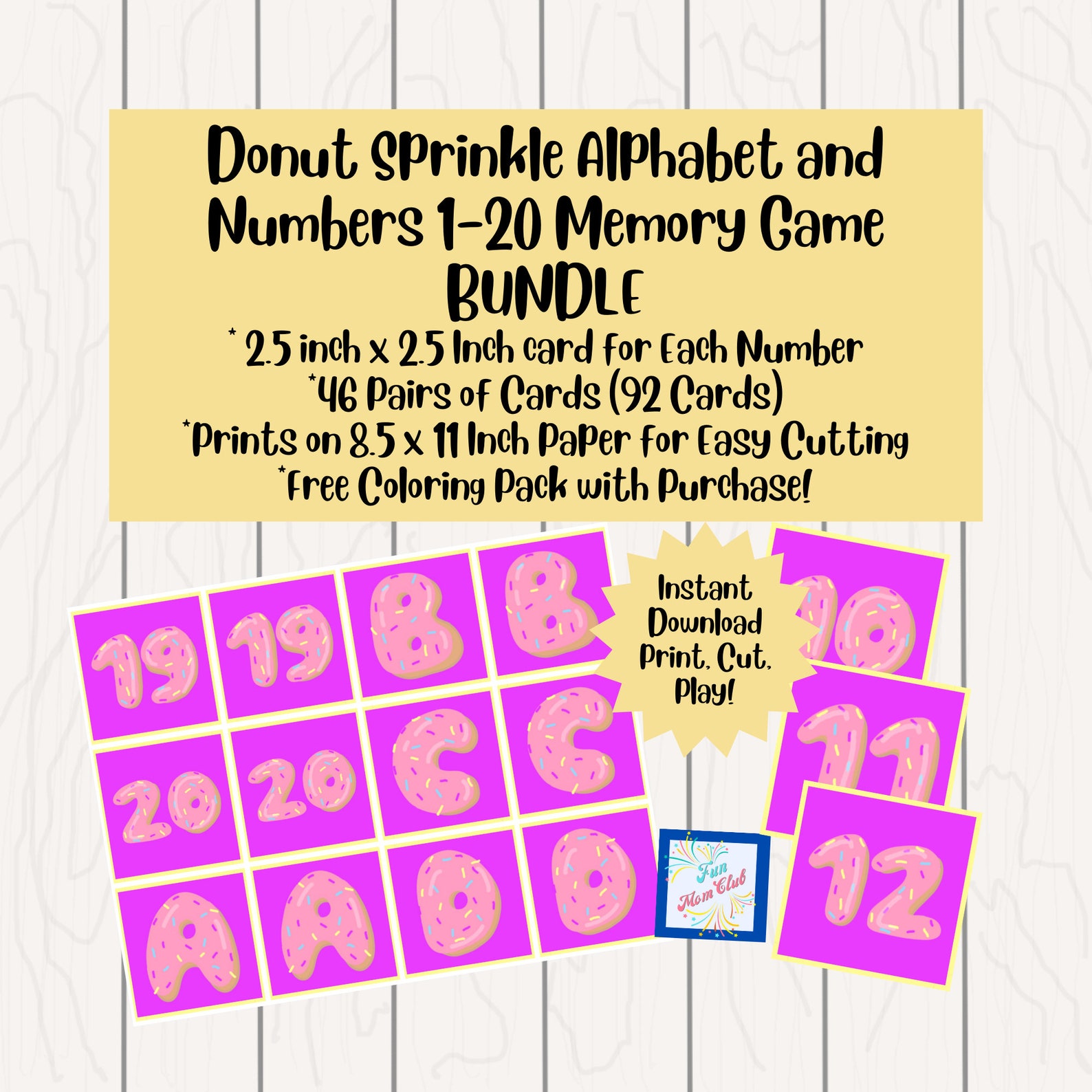 Printable Donuts Alphabet & Number BUNDLE Memory Matching Card Game ...