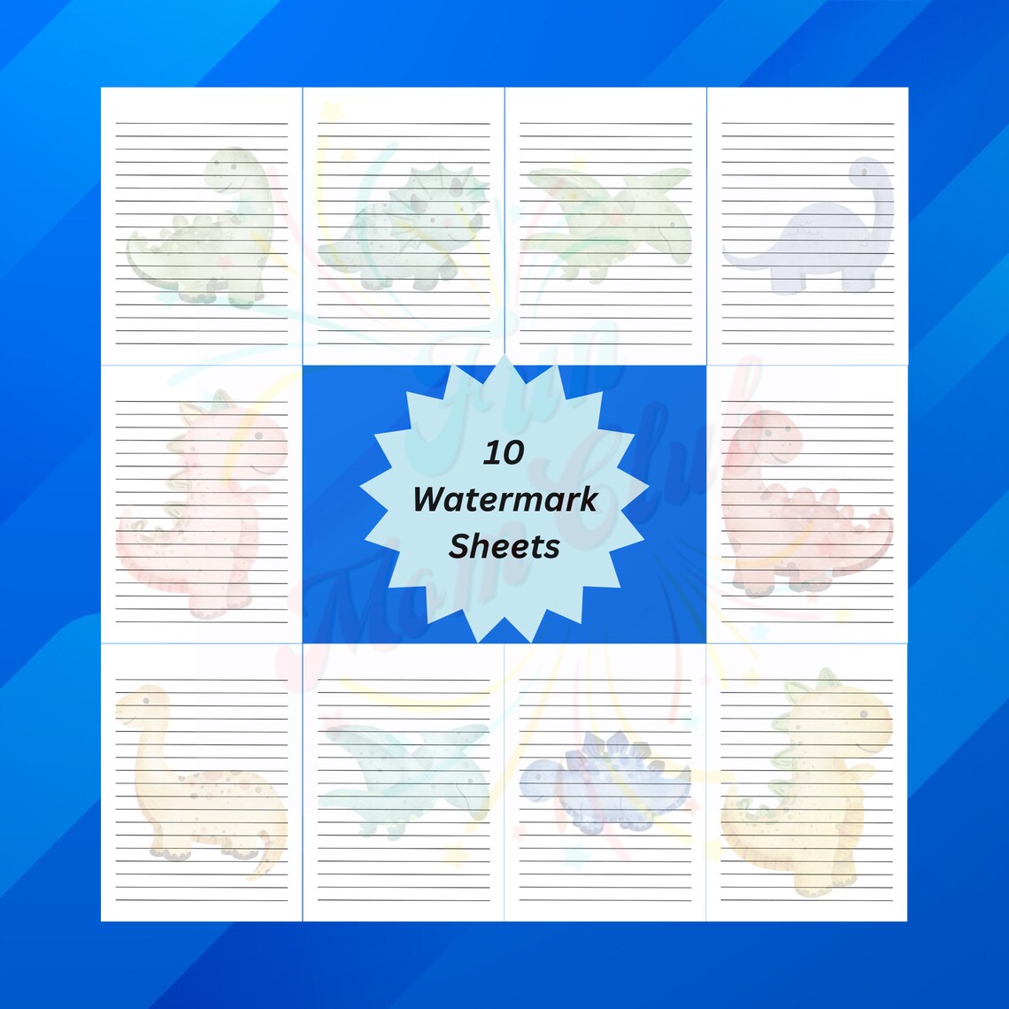 Printable Lined Paper Dinosaur Kids Stationery Handwriting Digital ...