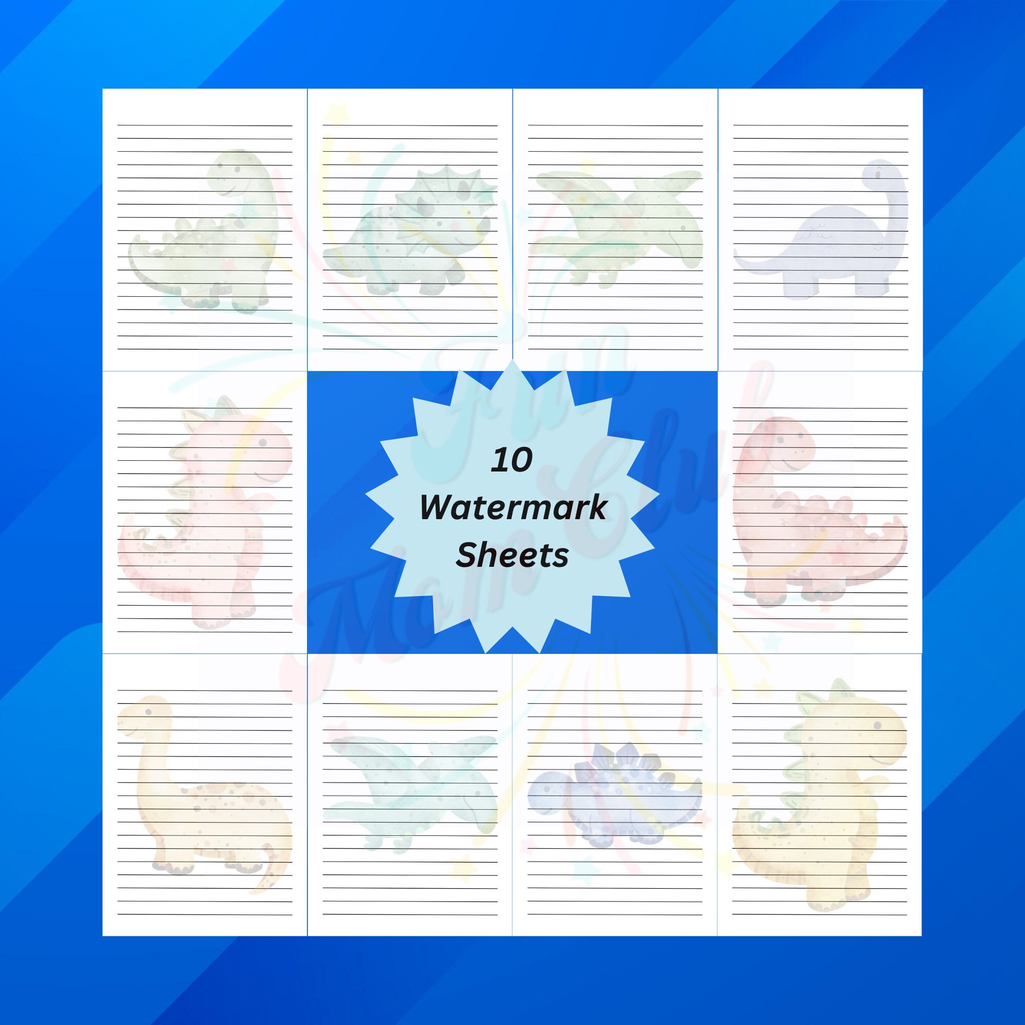 Printable Lined Paper Dinosaur Kids Stationery Handwriting Digital ...