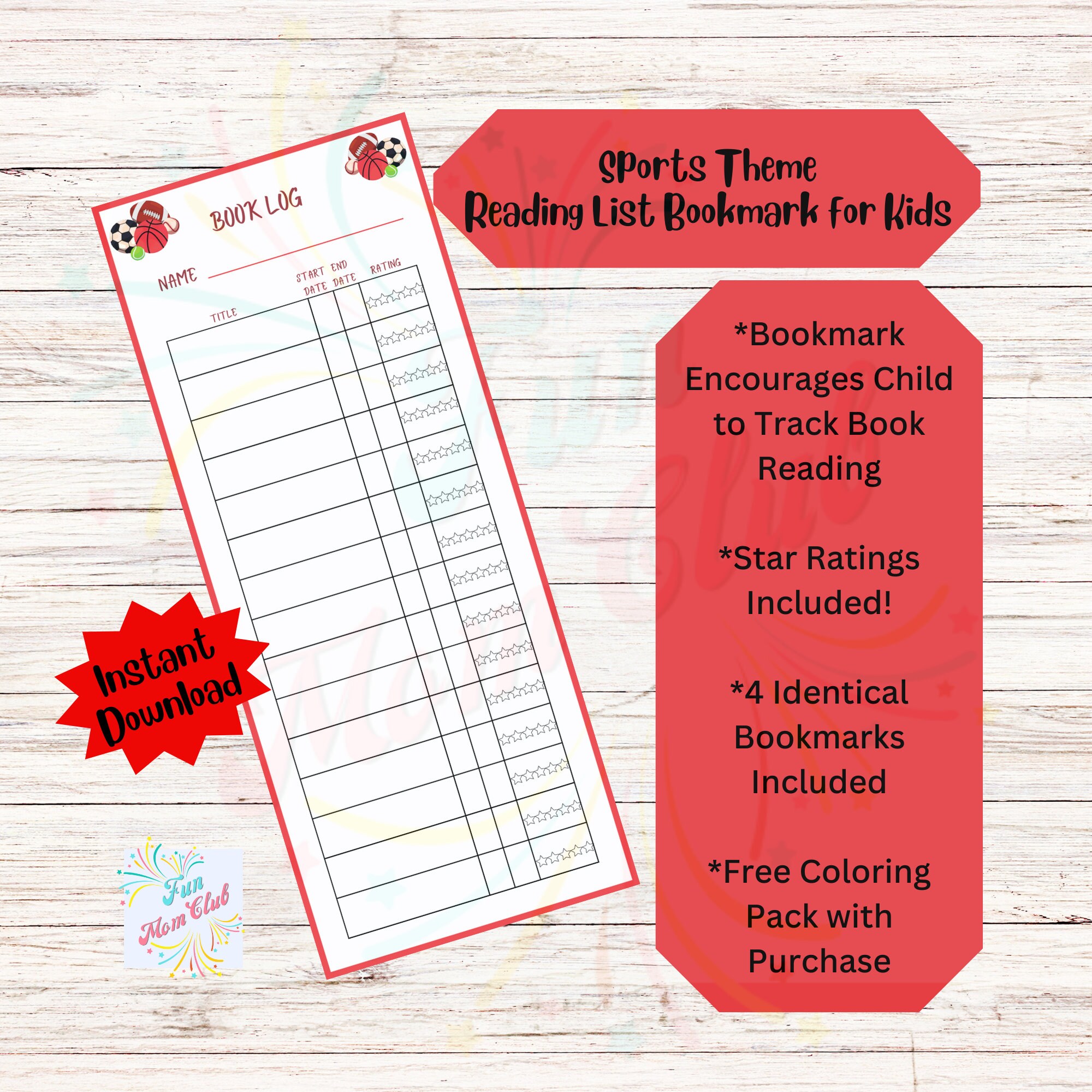 Sports Theme Library Bookmark Printable Kids Reading Tracker Reading ...
