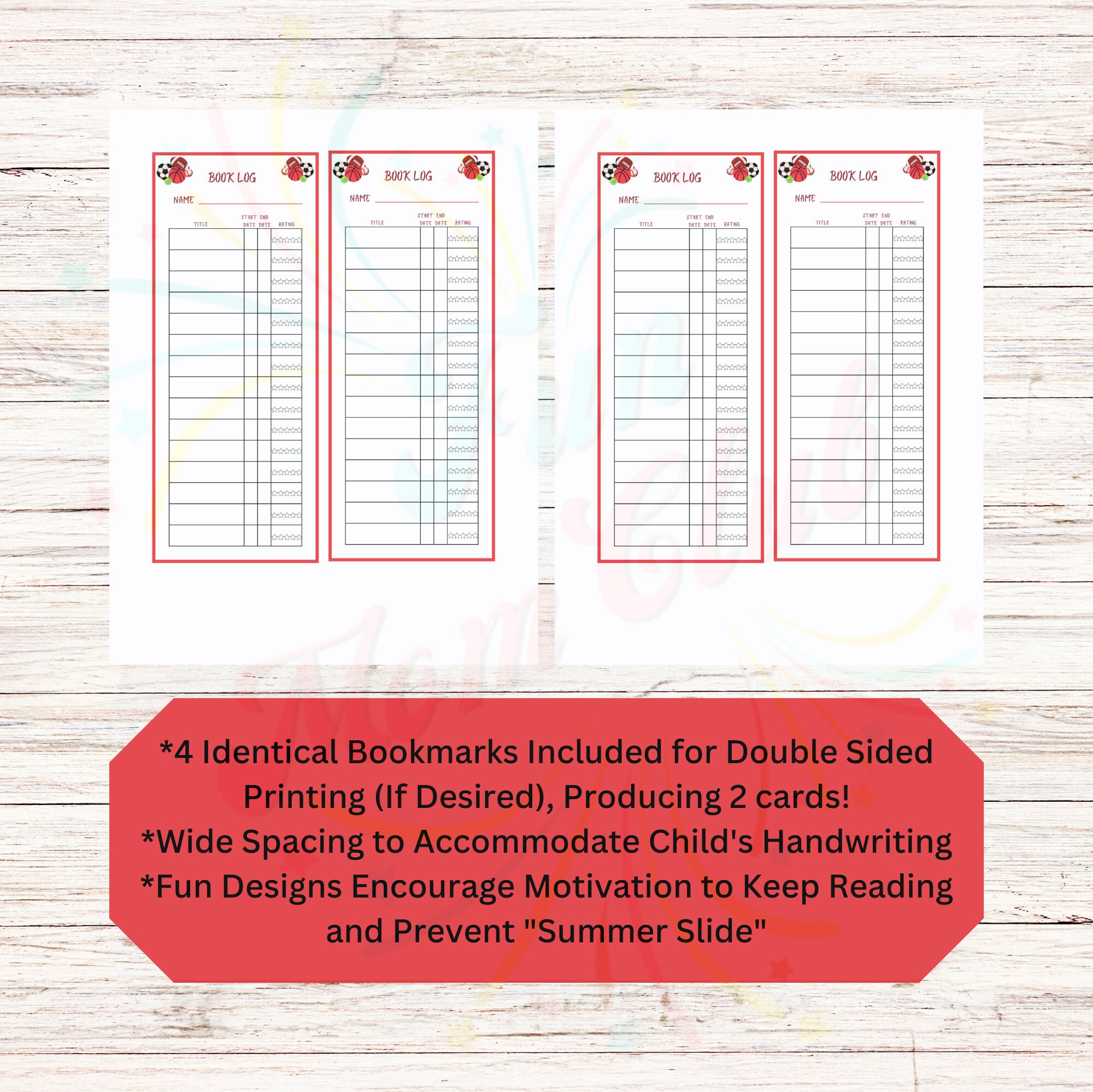 Sports Theme Library Bookmark Printable Kids Reading Tracker Reading ...