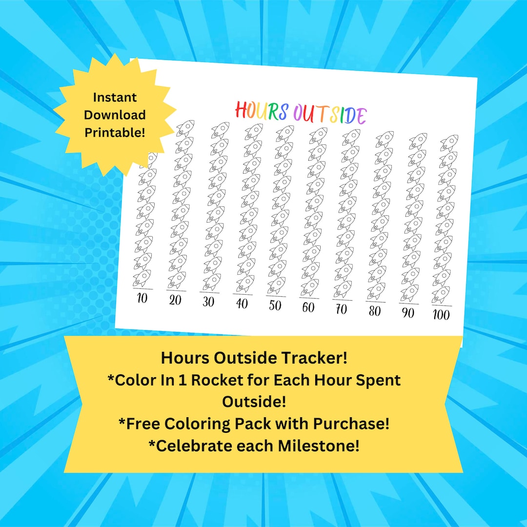 Rocket Hours Outside Tracker Kids Printable Outdoor Habit Routine Chart ...