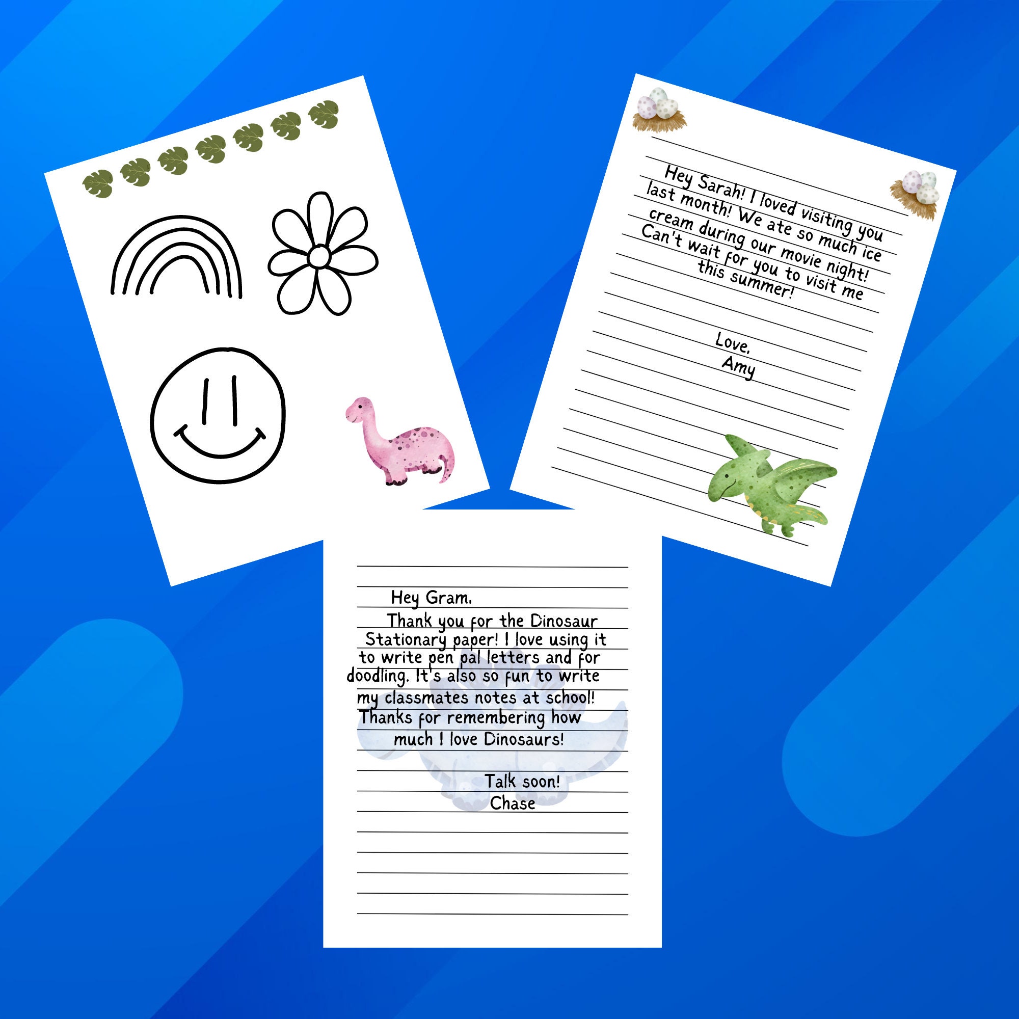 Printable Lined Paper Dinosaur Kids Stationery Handwriting Digital ...