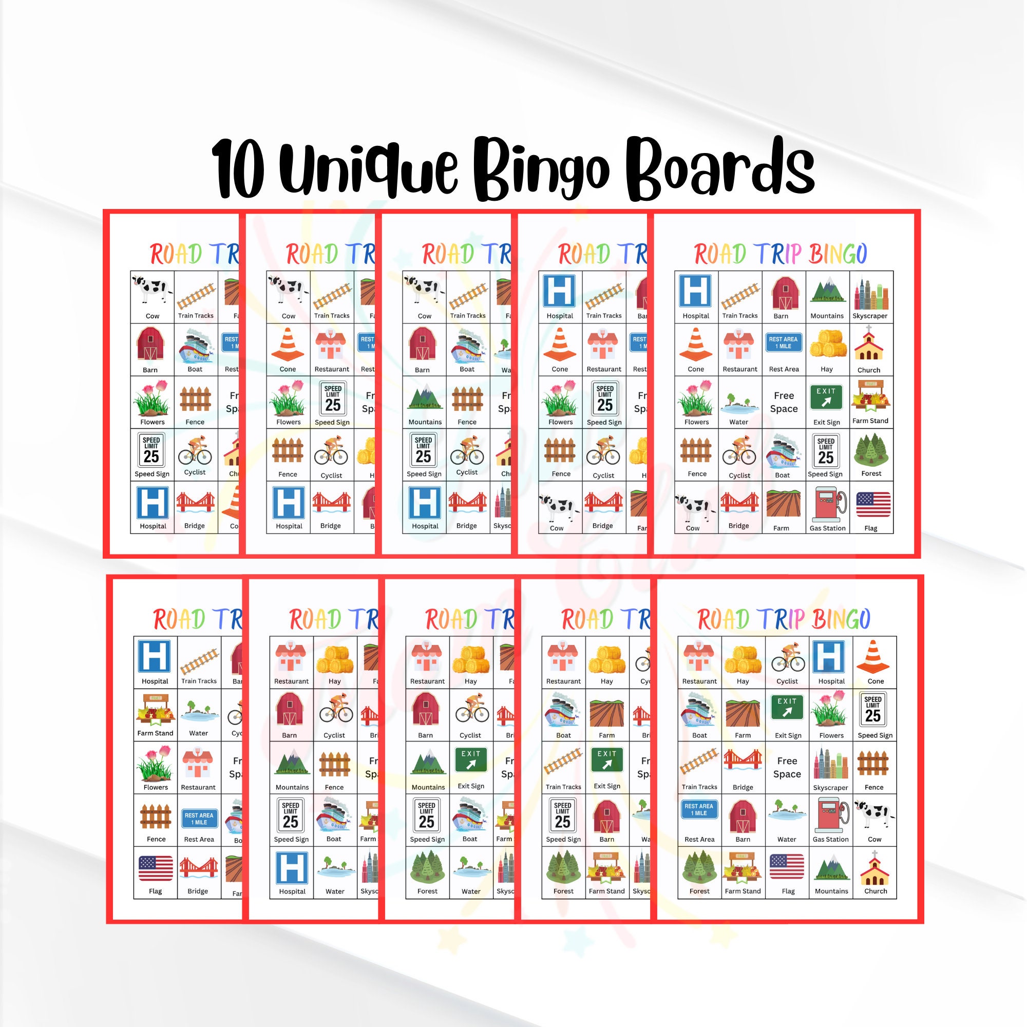 Kids Road Trip Travel Bingo Printable Family Vacation Car Activities ...