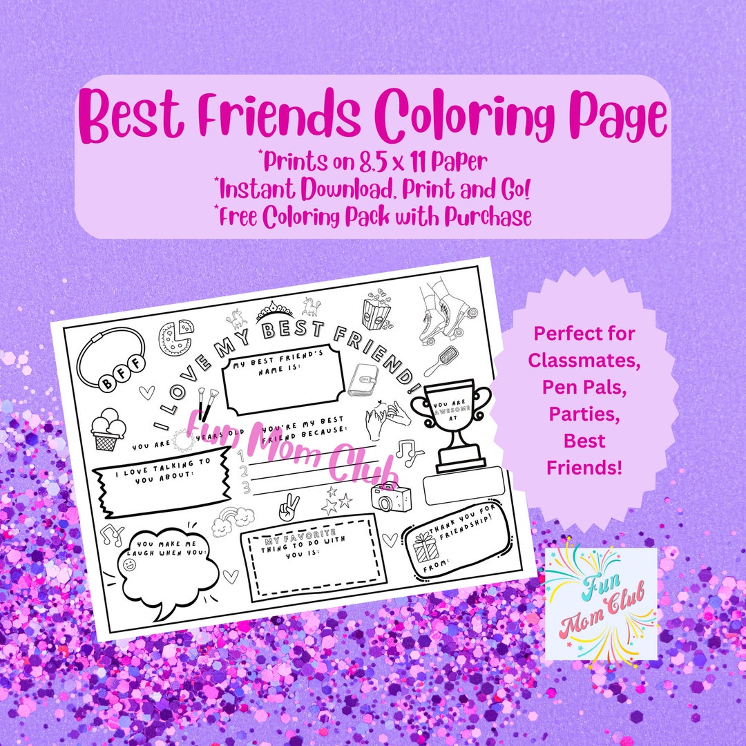 Printable Best Friends Coloring Sheet Kids Coloring Page Friend ...