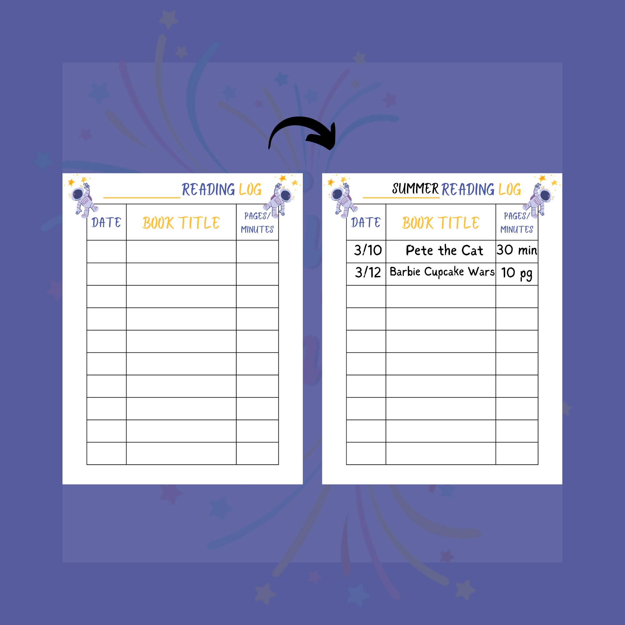 Spaceman Reading Tracker for Kids Printable Reading Log Reading List ...