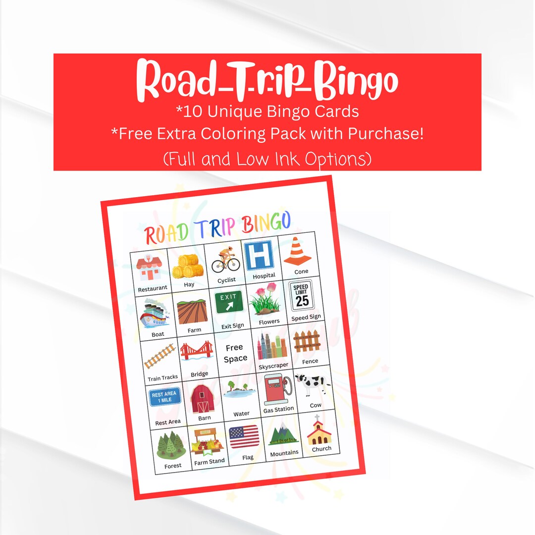 Kids Road Trip Travel Bingo Printable Family Vacation Car Activities ...
