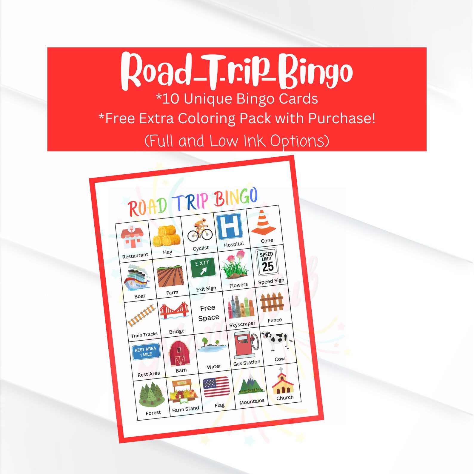 Kids Road Trip Travel Bingo Printable Family Vacation Car Activities ...