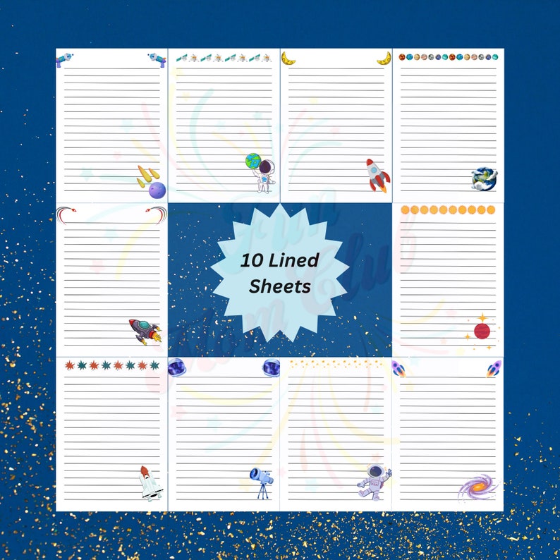 Printable Space Kids Stationery Boy Birthday Gift Lined Paper Journal ...
