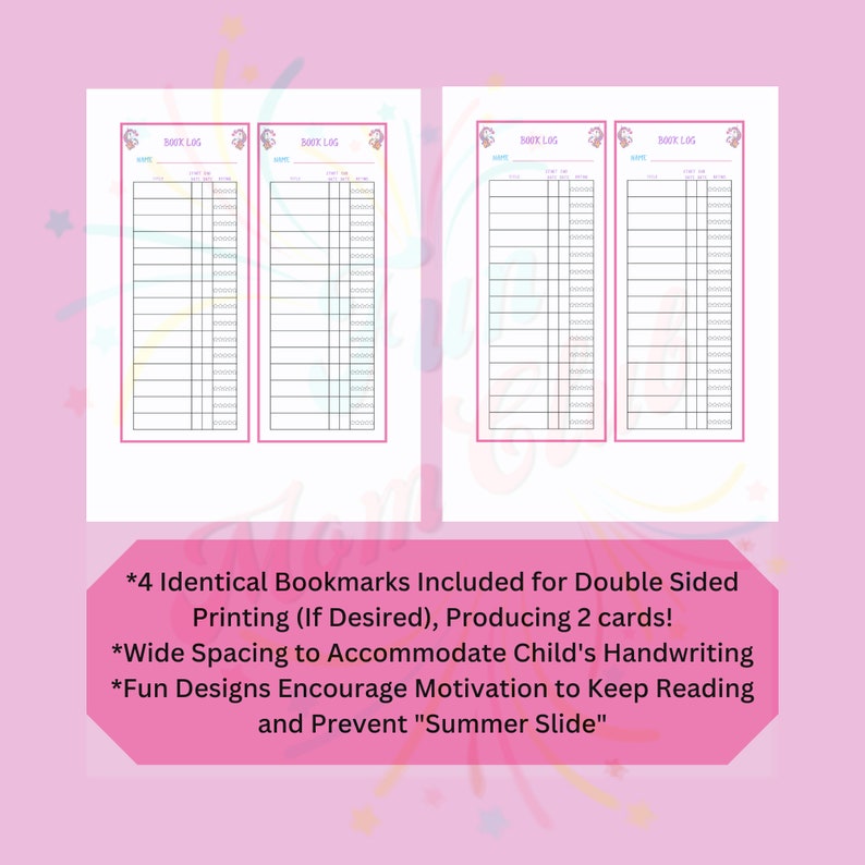 Unicorn Theme Library Bookmark Printable Kids Reading Tracker Reading ...