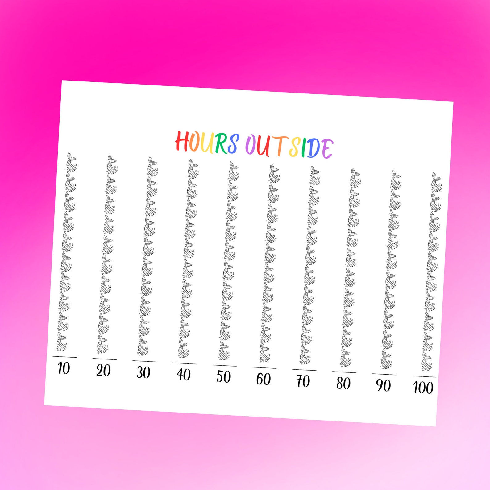 Mermaid Hours Outside Tracker Kids Printable Outdoor Habit Routine ...