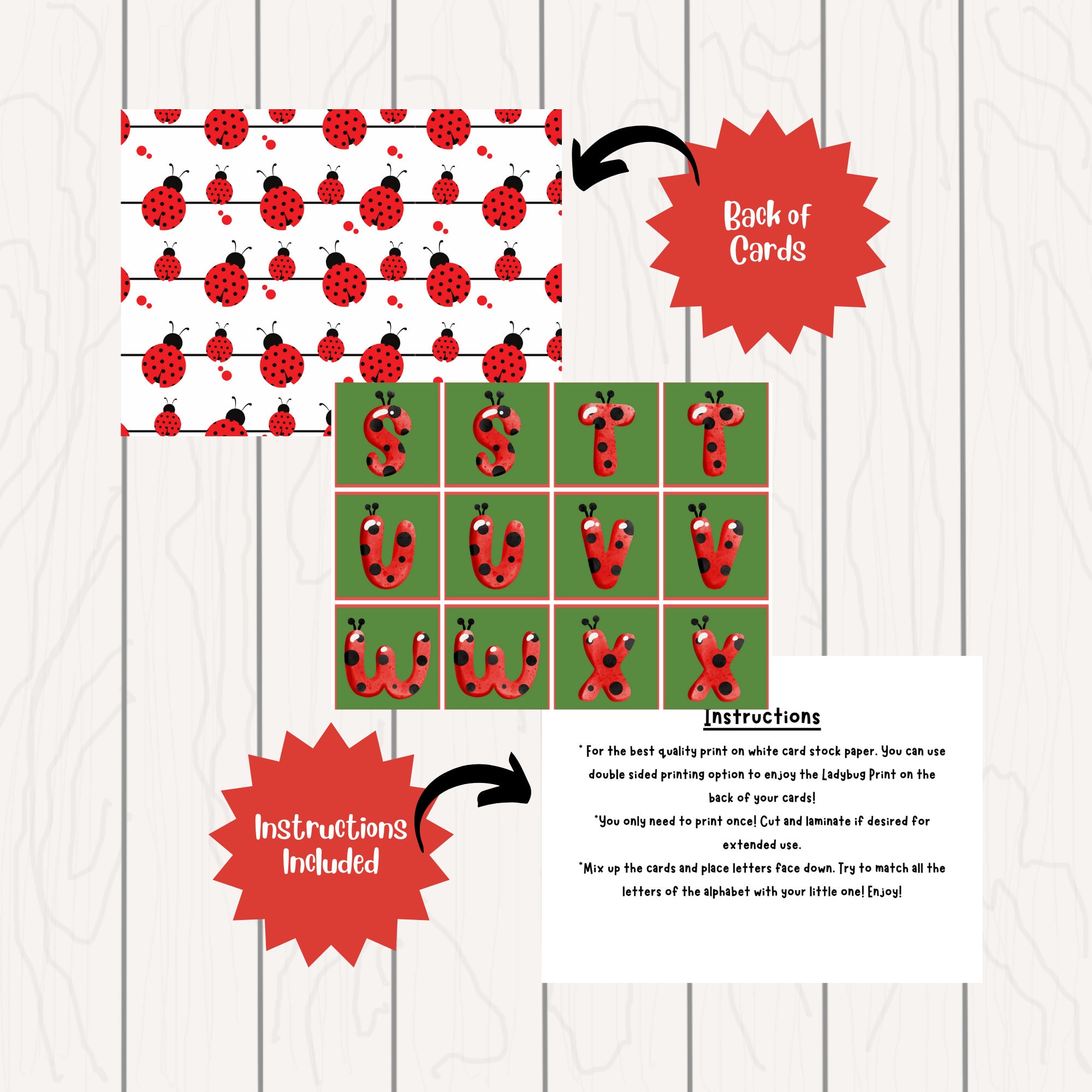 Printable Ladybug Alphabet Memory Matching Card Game Educational ...