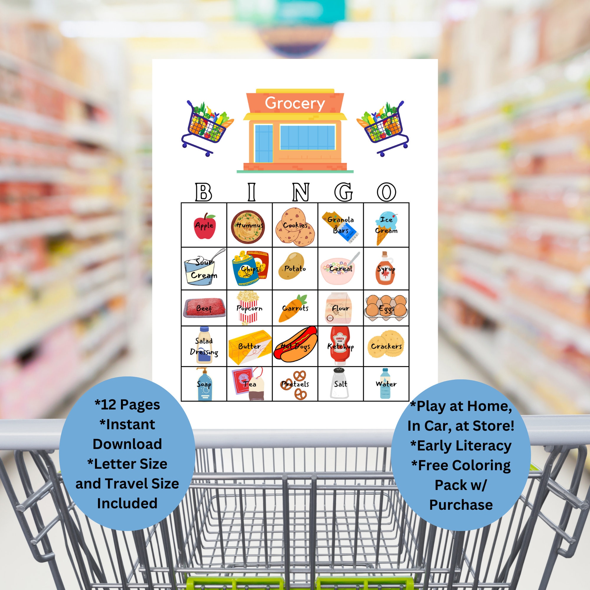 Grocery Store Bingo Busy Activity for Kids Toddler Car Activity Sight ...
