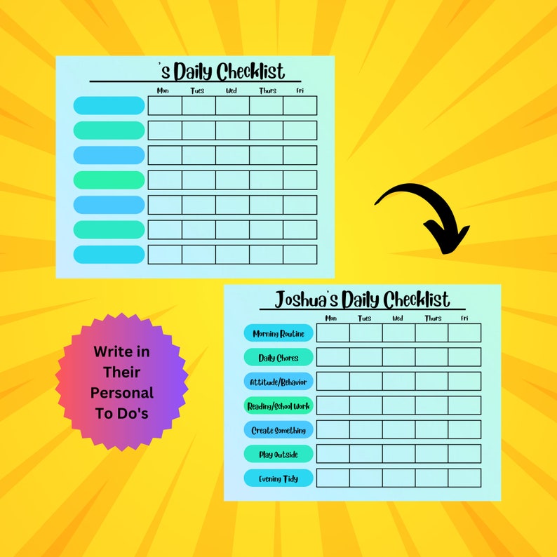 Printable Daily Checklist Kids Chore Behavior Chart Summer Rules Kids ...
