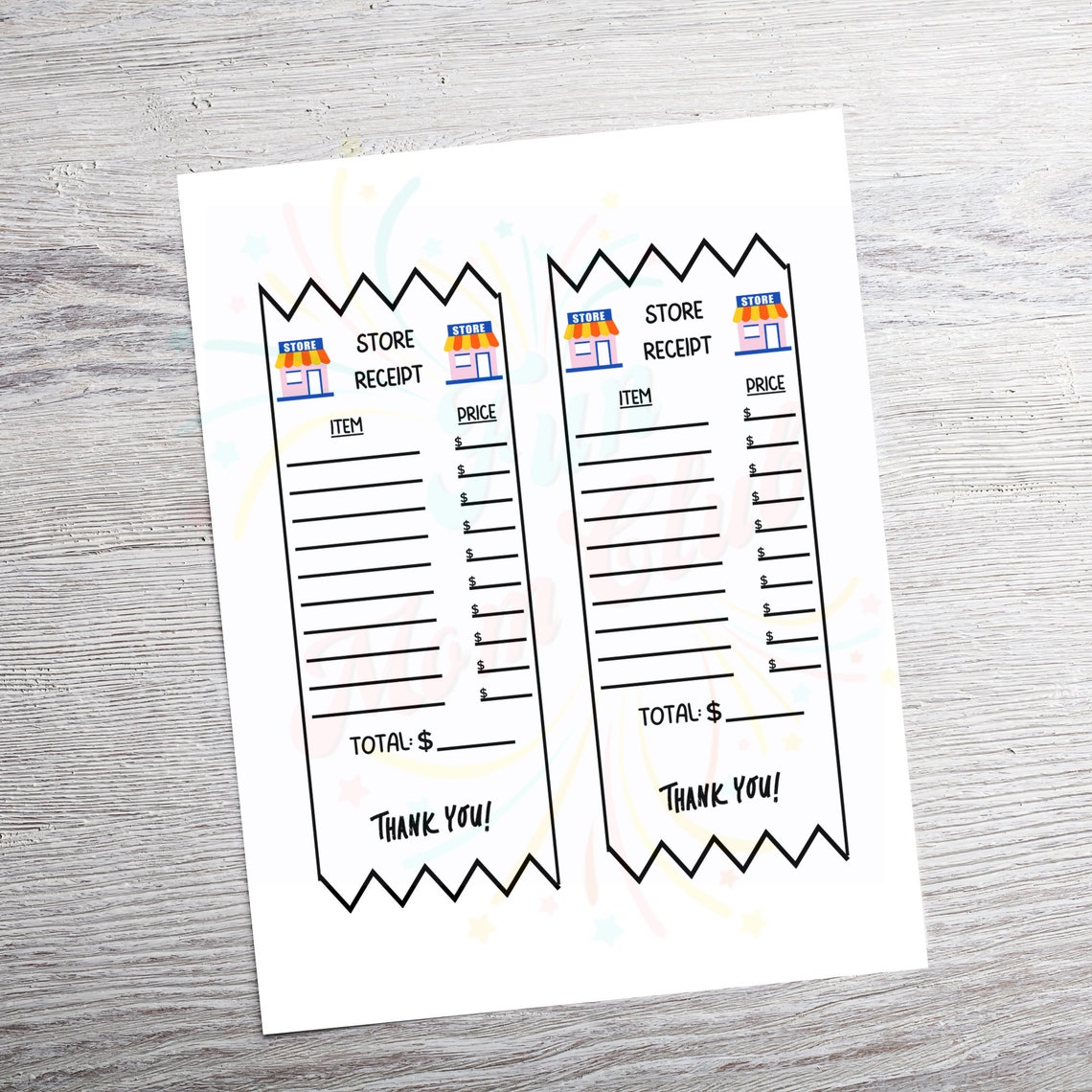 Printable Kids Play Receipts for Grocery, Restaurant and Store Pretend ...