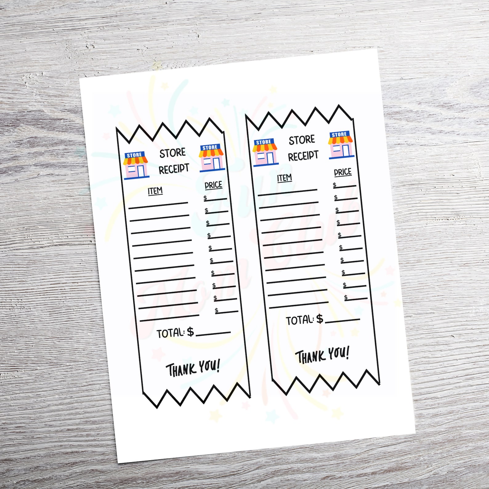 Printable Kids Play Receipts for Grocery, Restaurant and Store Pretend ...