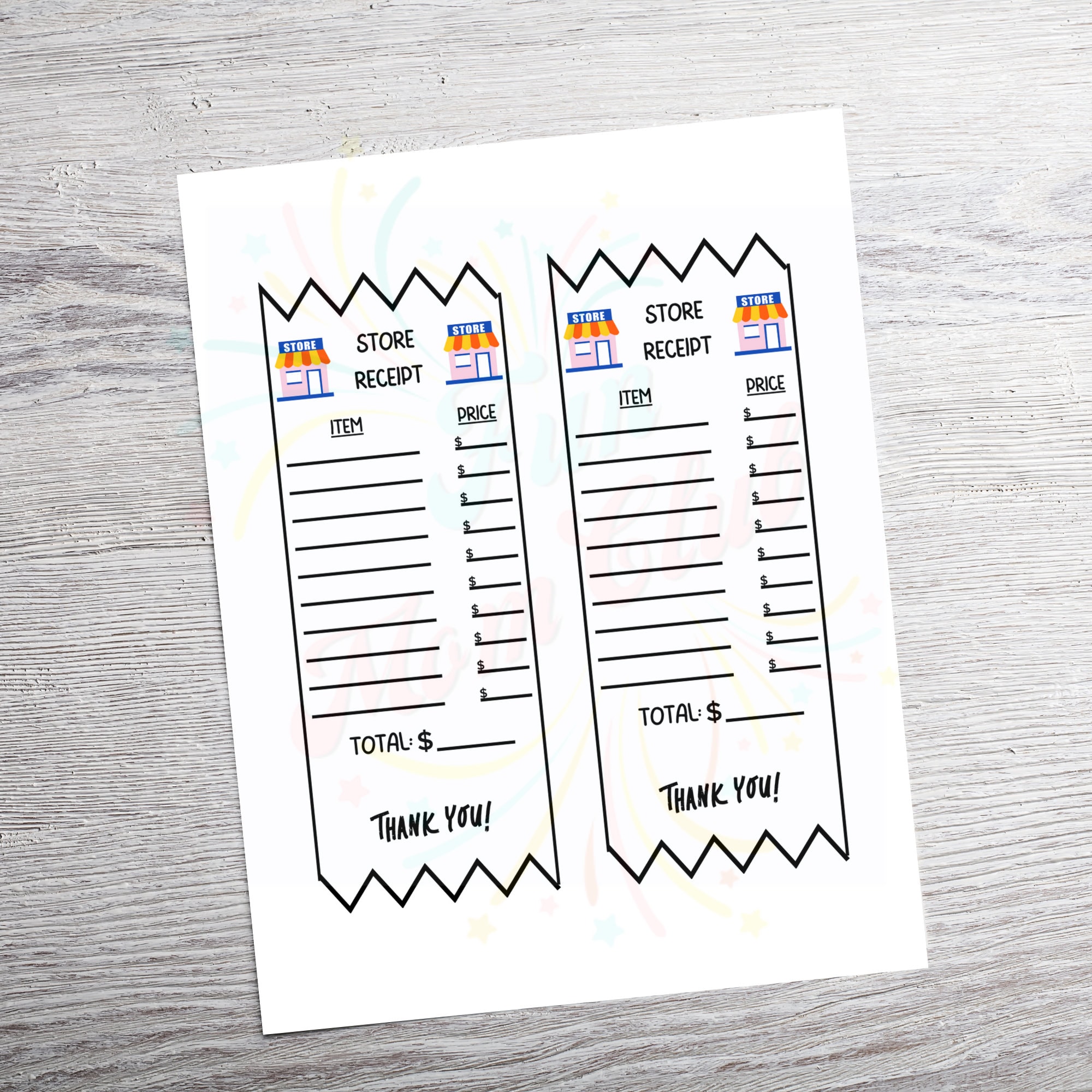 Printable Kids Play Receipts for Grocery, Restaurant and Store Pretend ...