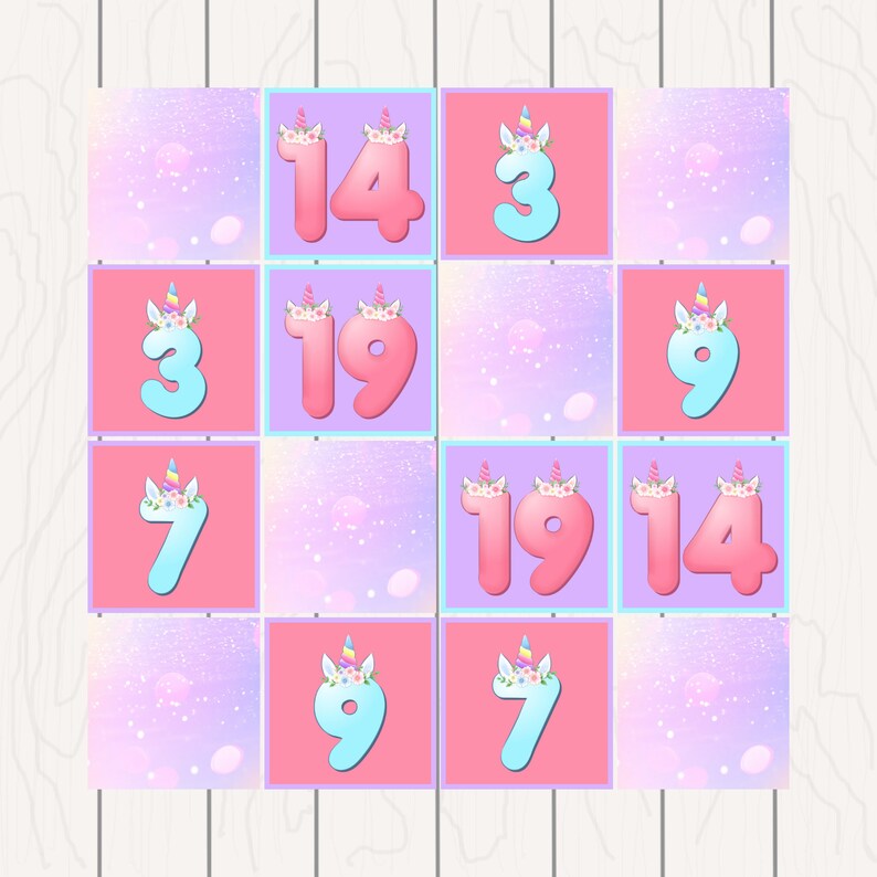 Printable Unicorn 1-20 Numbers Memory Matching Card Game Educational ...
