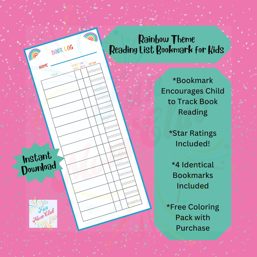 Rainbow Theme Library Bookmark Printable for Kids Reading Tracker ...