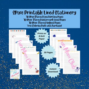 Printable Space Kids Stationery Boy Birthday Gift Lined Paper Journal ...