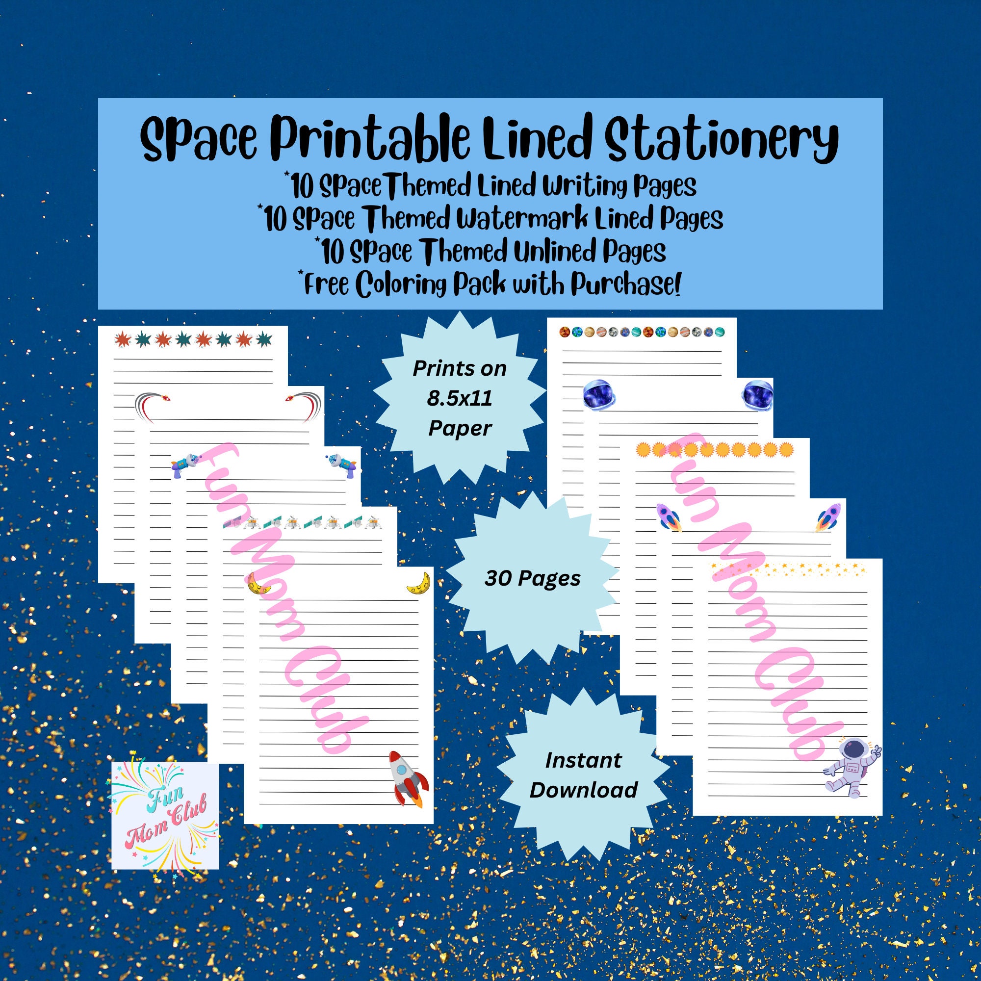 Printable Space Kids Stationery Boy Birthday Gift Lined Paper Journal ...