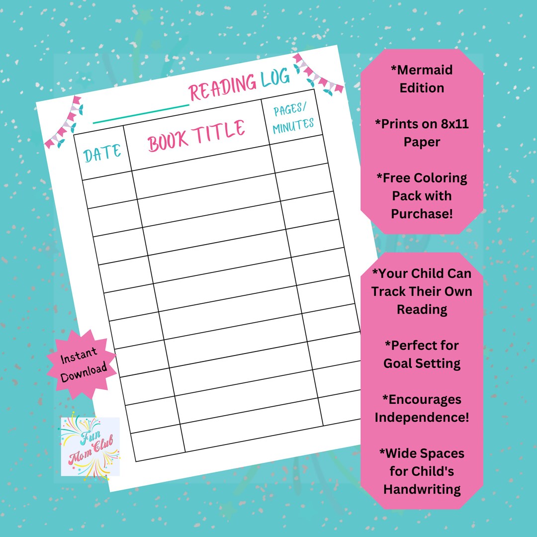 Mermaid Reading Tracker for Kids Printable Reading Log Reading List ...