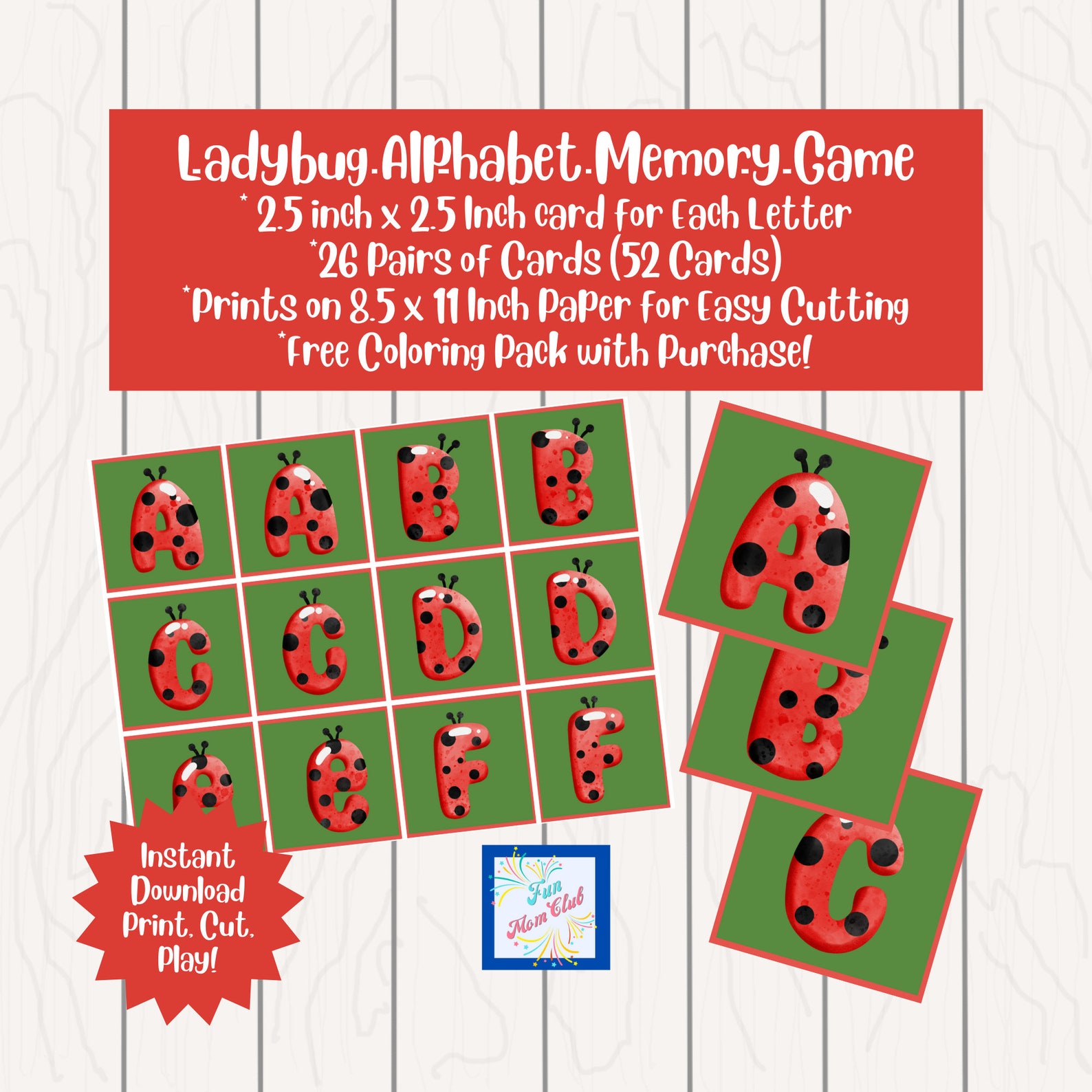 Printable Ladybug Alphabet Memory Matching Card Game Educational ...