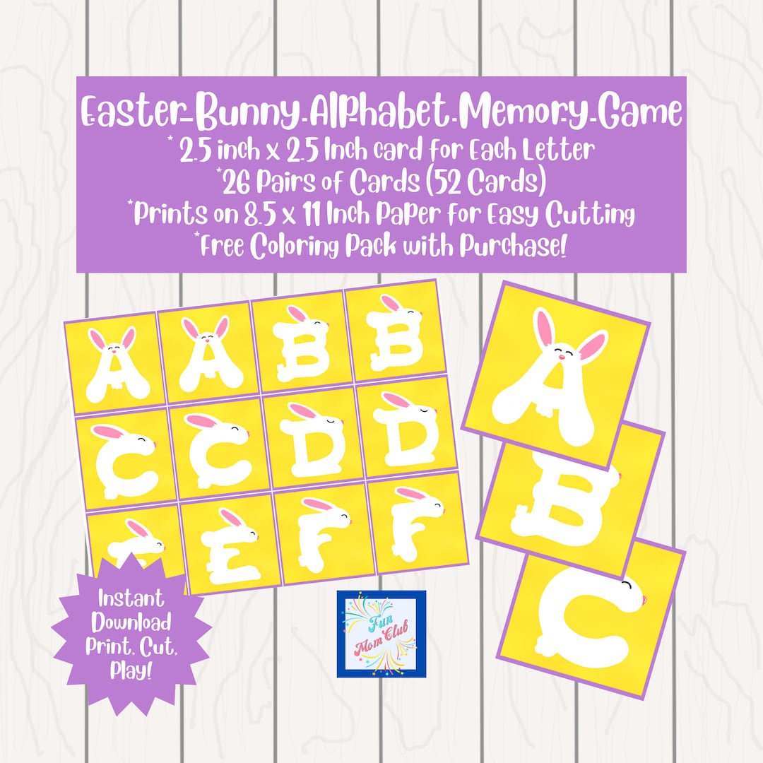 Easter Bunny Alphabet Memory Matching Card Game Educational Activity ...