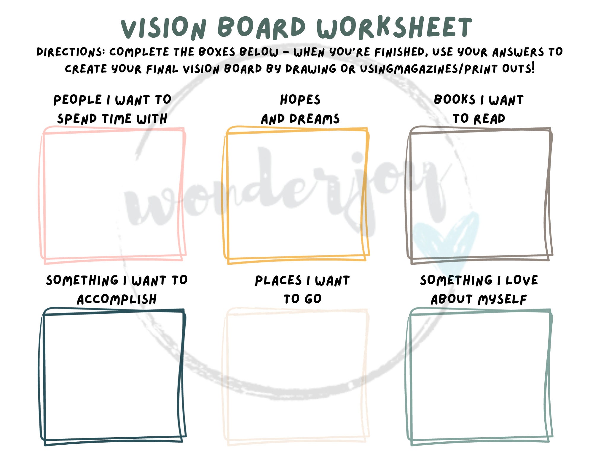 Vision Board Printable and Worksheet Instant Download With Multiple ...