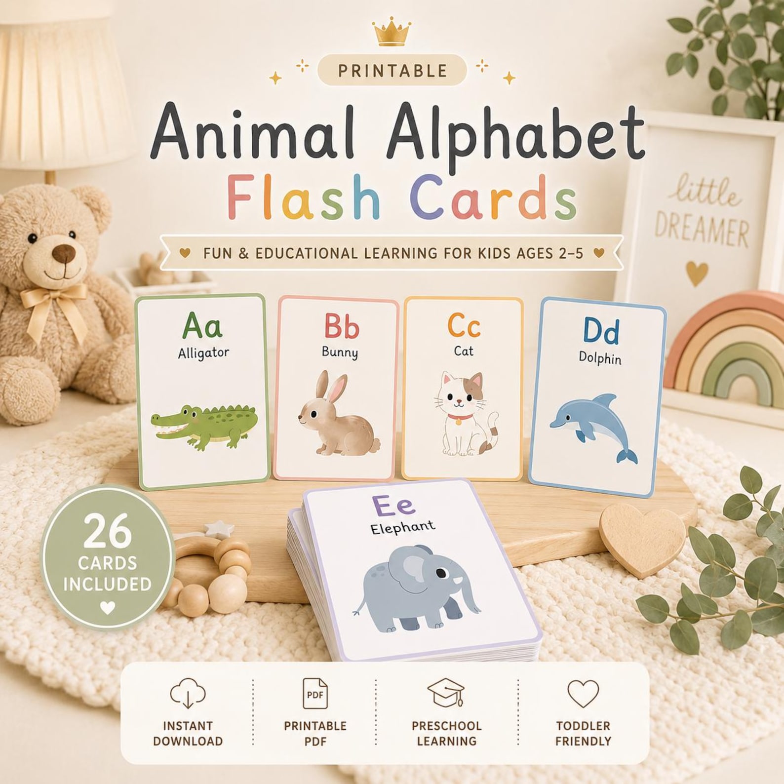 Animal Alphabet Flash Cards for Kids | Printable ABC Learning Cards ...