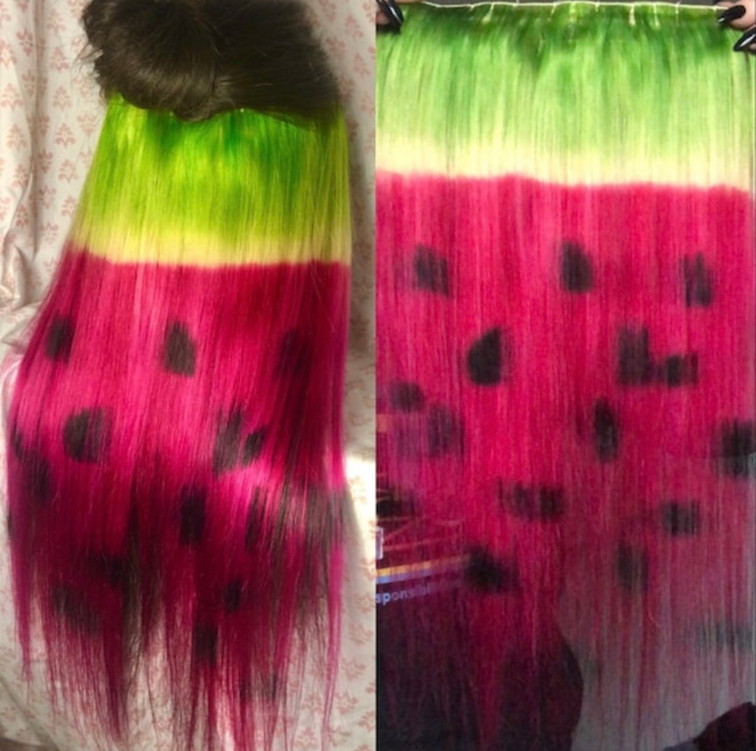 Clip in 20 Custom Color Watermelon Hair Extension / Peekaboo ...