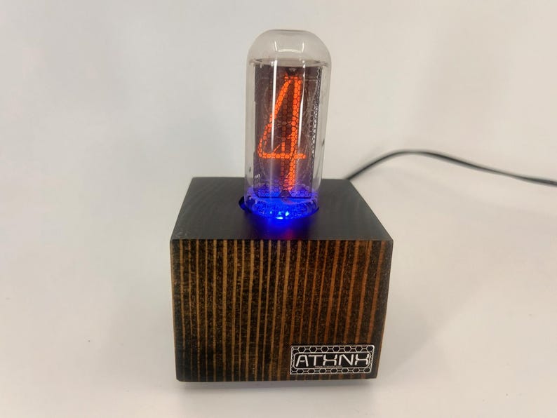 Large Single Nixie Tube Clock Pine Nixie Clock Vintage Retro Table