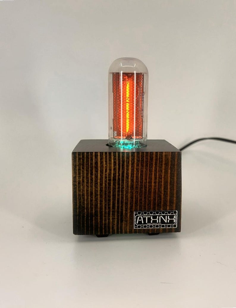 Large Single Nixie Tube Clock: Pine Nixie Clock - Vintage Retro Table ...