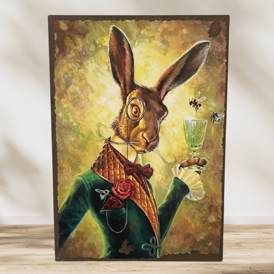 Rabbit Painting in Enameled Plaque Style - Etsy