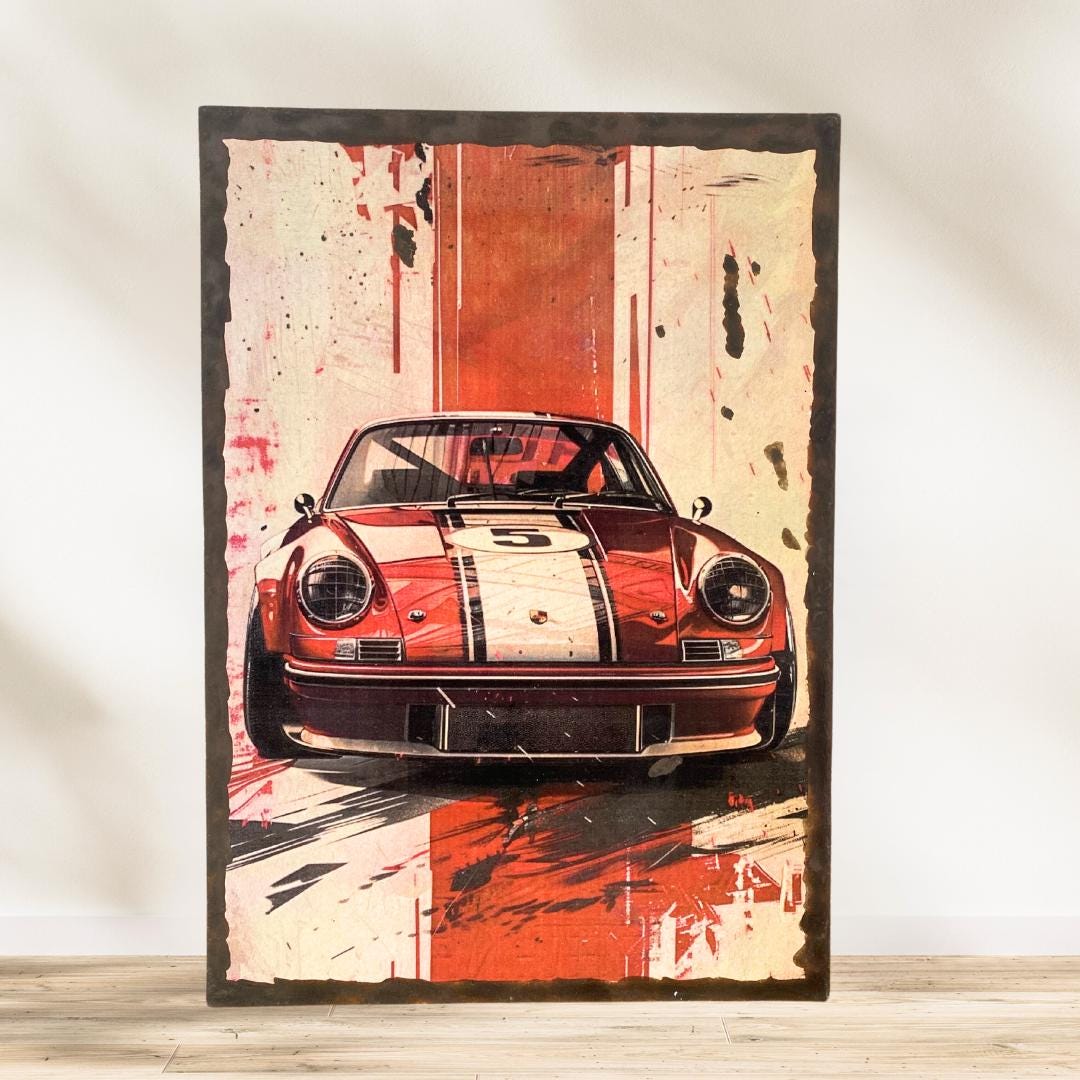 Porsche Painting in Enamel Plate Style - Etsy