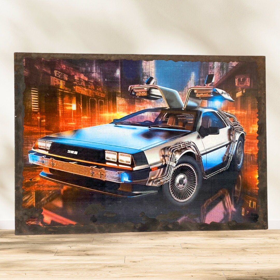 Delorean Painting in Enamel Plate Style - Etsy