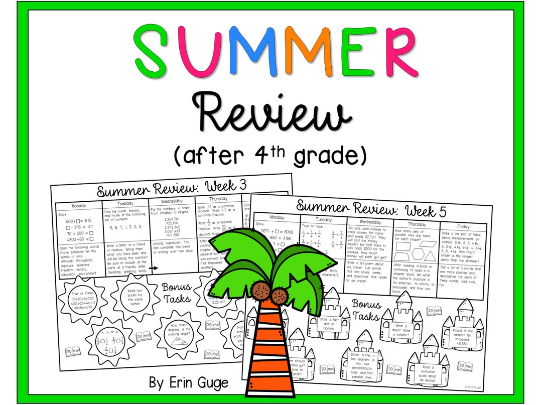 Summer Review for After 4th Grade: Math and Language Arts - Etsy