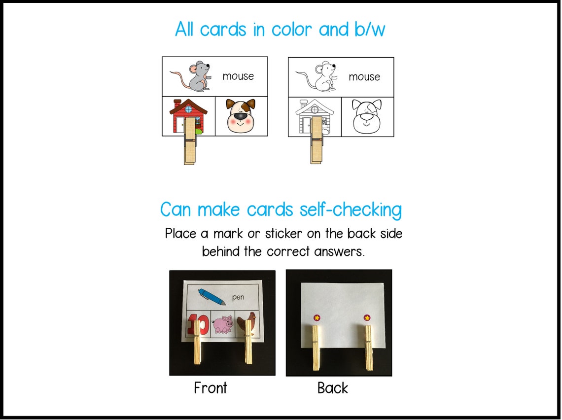 Phonemic Awareness: Rhyming Words Clip Cards (2 Levels Included) - Etsy