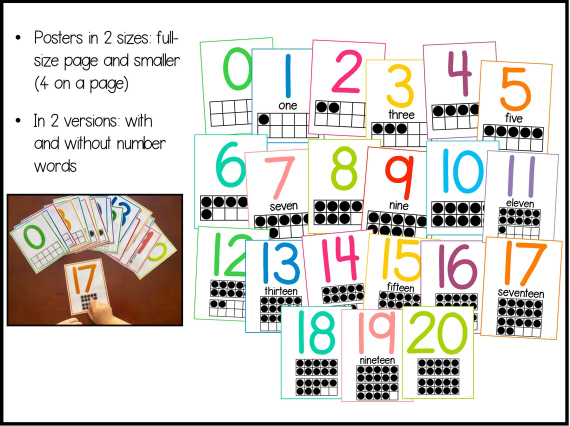 0-20 Number and Ten Frame Posters, Cards, and Practice Pages - Etsy