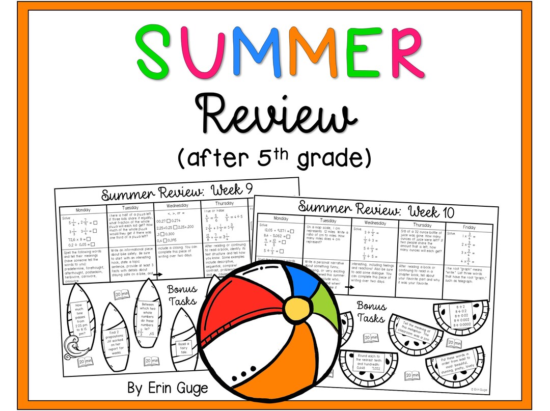 Summer Review for After 5th Grade: Math and Language Arts - Etsy