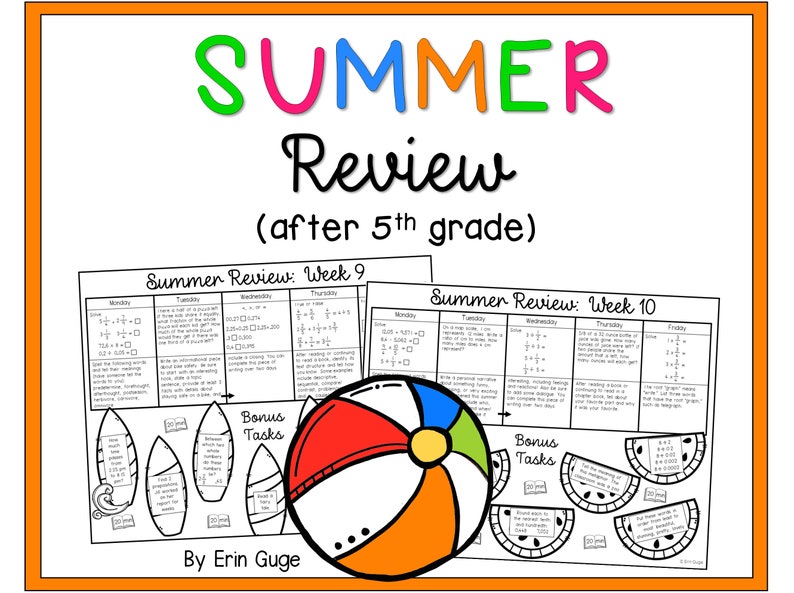 Summer Review for After 5th Grade: Math and Language Arts - Etsy