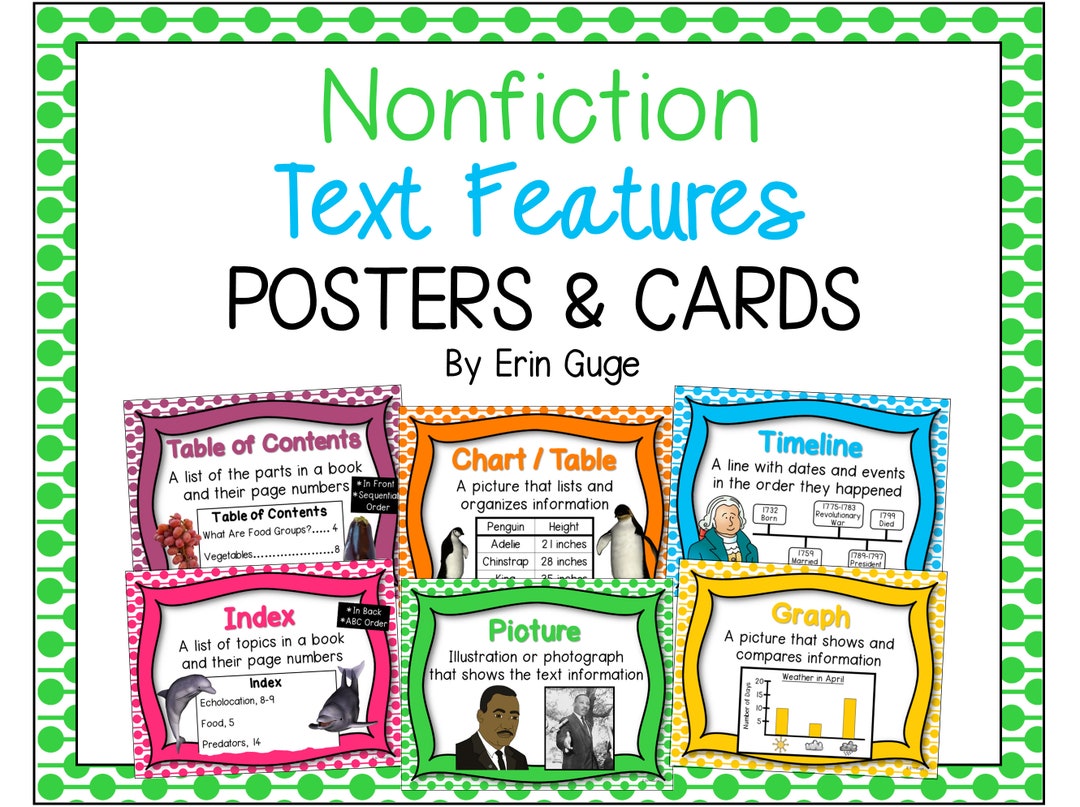 Nonfiction Text Features Posters and Cards - Etsy
