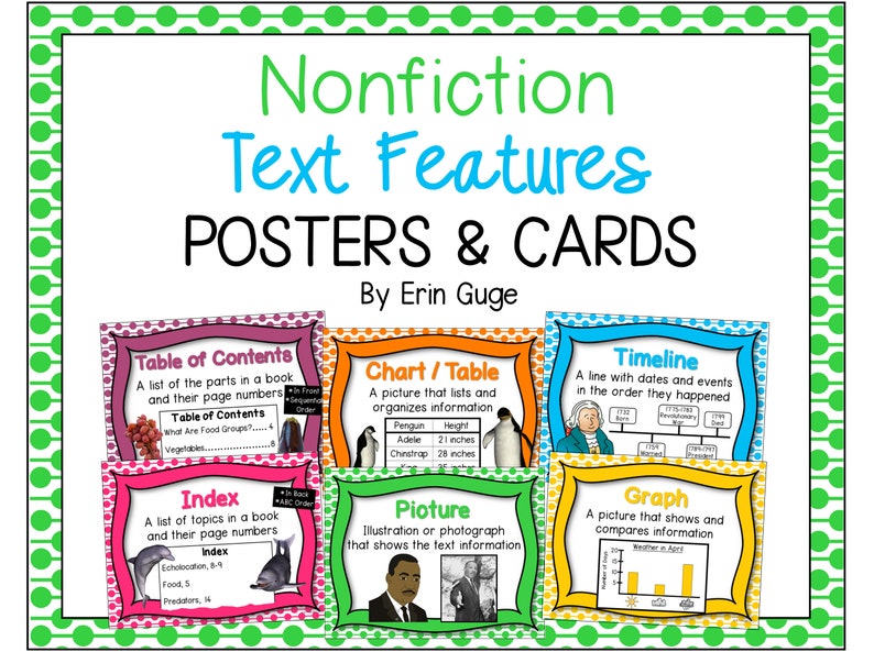 Nonfiction Text Features Posters and Cards - Etsy