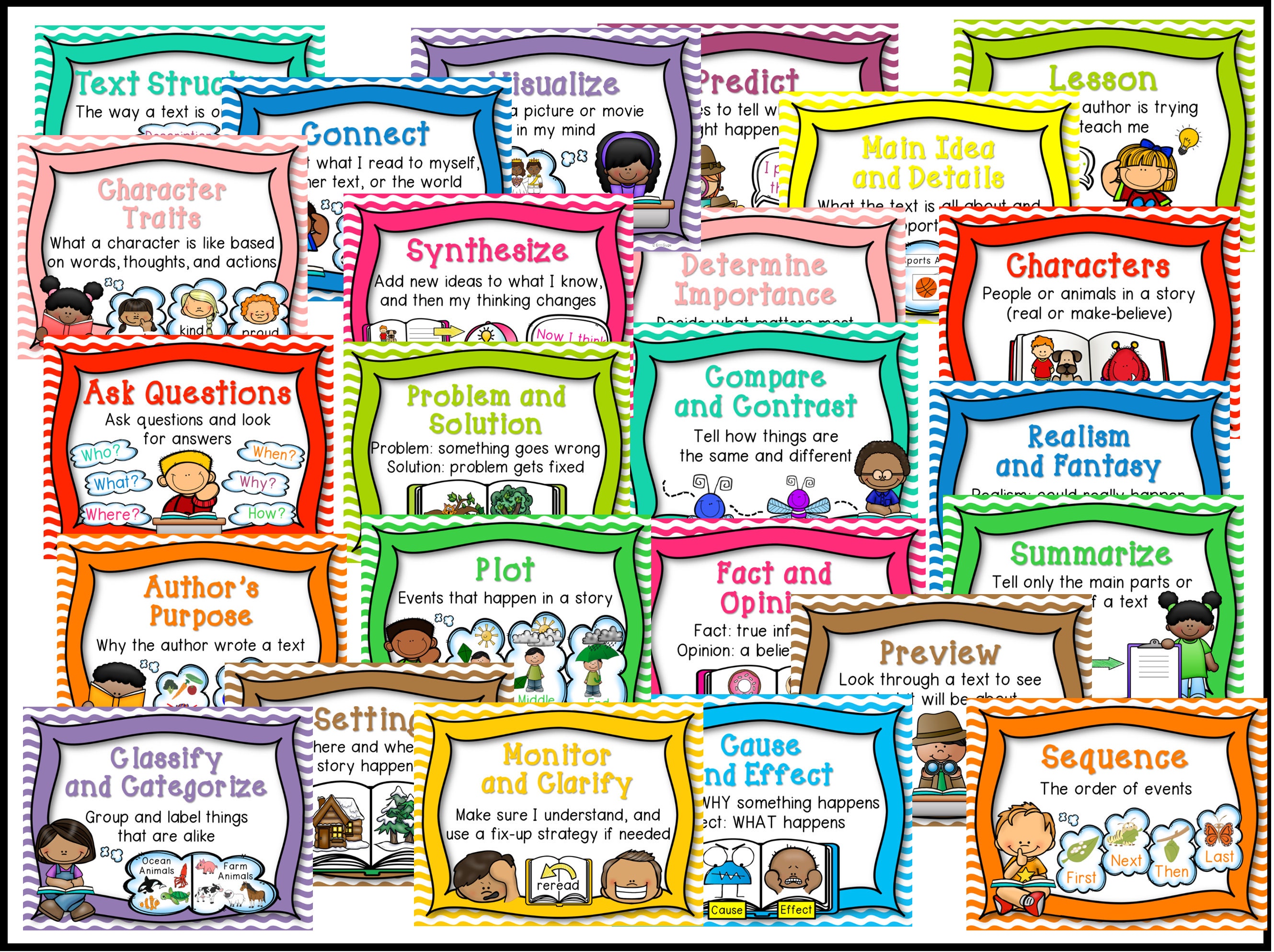 Reading Comprehension Strategies and Skills Posters and Cards - Etsy