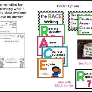 RACE Writing Strategy for Text Dependent Questions K-1st Grade - Etsy