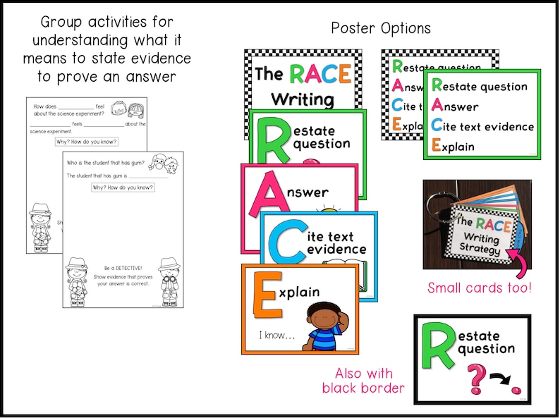 RACE Writing Strategy for Text Dependent Questions K-1st Grade - Etsy