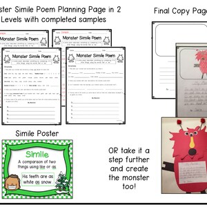 Poetry Writing: Monster Simile Poem - Lesson Plans and Printables - Etsy