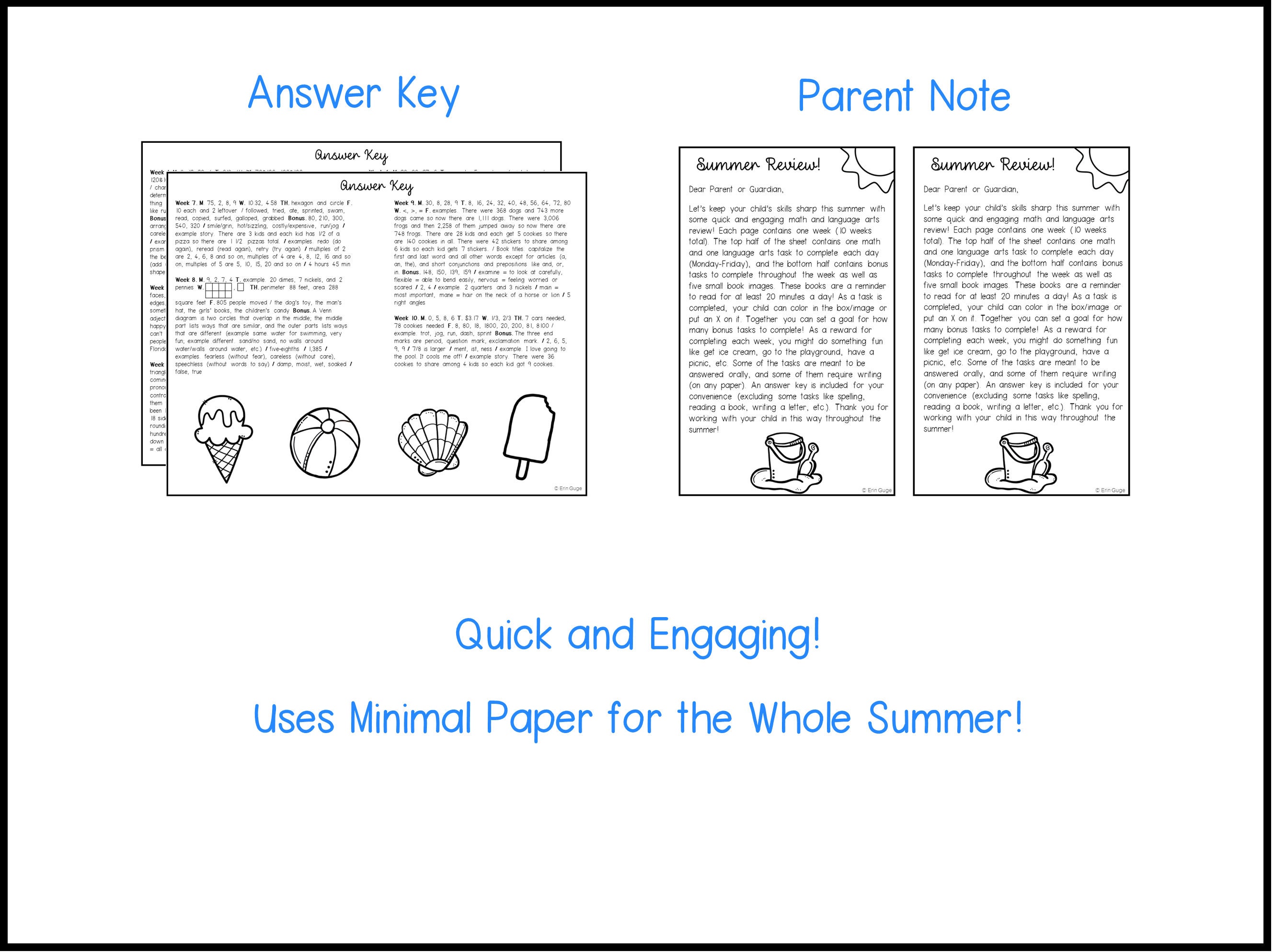 Summer Review for After 3rd Grade: Math and Language Arts - Etsy