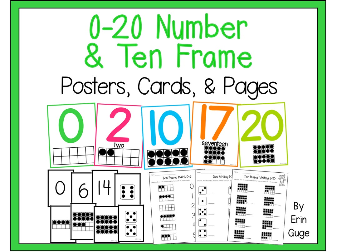 0-20 Number and Ten Frame Posters, Cards, and Practice Pages - Etsy