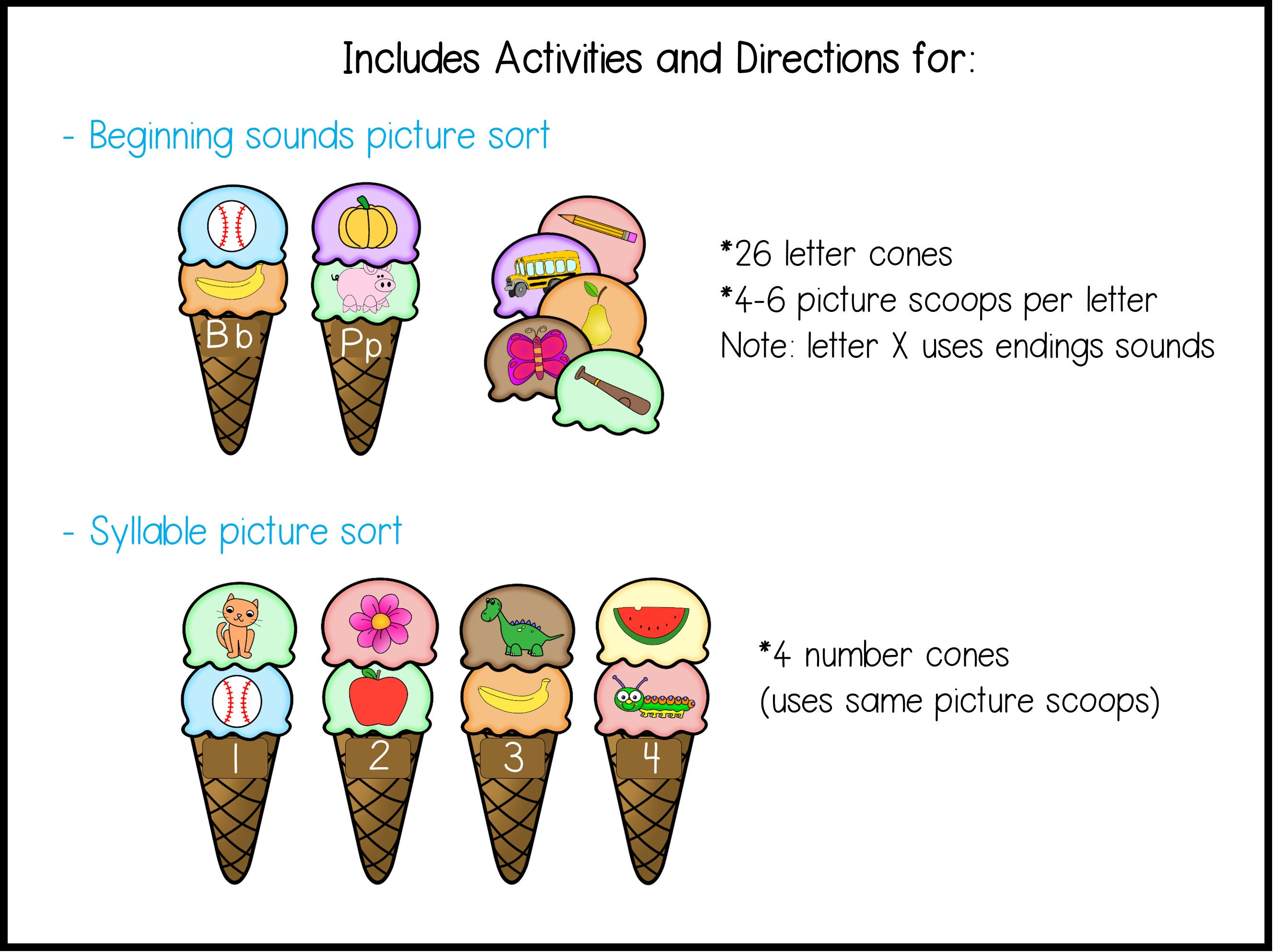 Phonemic Awareness: Beginning Sounds Pictures Sort and Syllable Picture ...